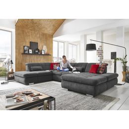 Wohnlandschaft DIE PLANBAR, B:382cm H:84cm T:124cm, grau, 100% Polyester, Sofas, "MP-IN17004 U-Form, Breite 382 cm", Federkern-Polsterung, wahlweise