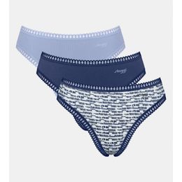 Sloggi Damen Slip "GO Crush High leg C3P", Gr. XS, blau, Single Jersey, Obermaterial: 95% Baumwolle, 5% Elasthan, Unterhosen, mit Spitzendetails