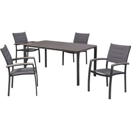 Garten-Essgruppe Merxx, B:56cm H:90cm T:54cmgrau, grau, graphit, Aluminium, Kunststoff, Polyester, Sitzm&ouml;bel-Sets, "Pisa", inkl. 4 Stapelsessel, 1
