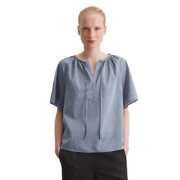 Marc O'Polo MARC O'POLO Damen Kurzarmbluse "aus Baumwoll-Chambray", blau, Gr. 32, unifarben, Obermaterial: 100% Baumwolle, Blusen