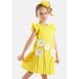 DENOKIDS M&auml;dchen Sommerkleid "Daisy Garden", gelb, Gr. 98, gebl&uuml;mt, Jersey, 95% Baumwolle, 5% Elasthan, Kleider, mit 3D-G&auml;nsebl&uuml;mchen-Applikationen