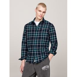 Tommy Jeans Herren Langarmhemd "TJM REG CHECK FLANNEL SHIRT EXT", blau, Gr. XXL, kariert, Flanell, Obermaterial: 100% Baumwolle, Hemden
