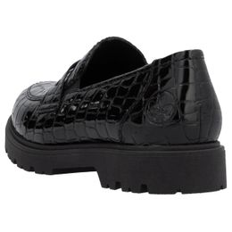 Rieker Damen Loafer, Gr. 38, schwarz, Lacklederimitat, gl&auml;nzend, Schuhe, Slipper, Schlupfschuh, Collegeschuh mit kleinen Gummiz&uuml;gen