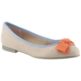Marco Tozzi Damen Ballerina, Gr. 38, beige, Textil, Veloursleder, kontrastfarbene Details, Schuhe, Blockabsatz, Schlupfschuh, Halbschuh in veganer