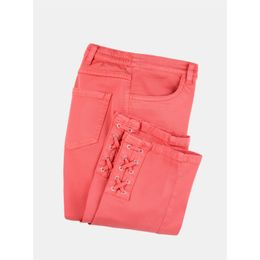 Damen 3/4-Jeans mit Zier-Schn&uuml;rungen koralle, Gr&ouml;&szlig;e 44