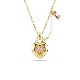 Swarovski Damen Kette mit Anh&auml;nger "Schmuck Geschenk Idyllia Halskette Herz mit Schl&uuml;ssel", Metallgelbgoldfarben, kristallwei&szlig;, rosa, Metall,