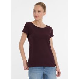 Ragwear Damen T-Shirt "FLLORAH GOTS"plum, Gr. S, unifarben, Jersey, Obermaterial: 100% Baumwolle, Shirts, mit s&uuml;&szlig;en Zierkn&ouml;pfen am Ausschnitt