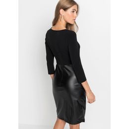 bonprix Damen Etuikleid, schwarz, Gr. 48, unifarben, Jersey;Lederoptik (PU beschichtet), Obermaterial: 95% Polyester, 5% Elasthan. Beschichtung: 100%
