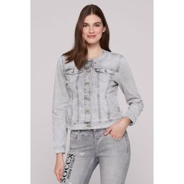 SOCCX Damen Jeansjackelight grau printed, Gr. XXXL, unifarben, Jeans, Material: 72% Baumwolle, 27% Polyester, 1% Elasthan, Jacken, mit Brusttaschen