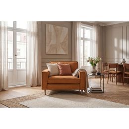 Loveseat Home Affaire "Pinto Skandi 105 cm, Chenille, Struktur", brick rot, B:108cm H:89cm T:97cm, 100% Polyester, Sessel, mit Keder, Massivholzf&uuml;&szlig;e Eiche ger&auml;uchert