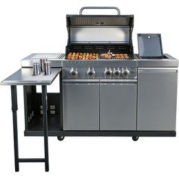 Kombigrill El Fuego "Augusta", silber, B:150,5cm H:116,5cm T:58cm, Grills, 17 kW Gesamtleistung, auch als Holzkohlegrill verwendbar