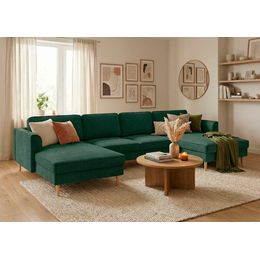 Wohnlandschaft Home Affaire, B:305cm H:83cm T:161cm, gr&uuml;n, 92% Polyester, 8% Polyamid, Sofas, "Booster, whlw. mit Schlaffunktion & Bettkasten, Fu&szlig;
