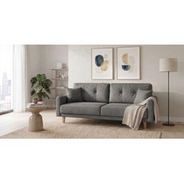 3-Sitzer Home Affaire, B:215cm H:89cm T:100cm, grau, 88% Polyester, 9% Rayon, 3% Nylon, Sofas, "TRIPLO optionale Schlafsofa mit Bettkasten, Ma&szlig;e