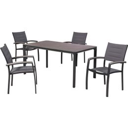 Garten-Essgruppe Merxx, B:56cm H:90cm T:54cmgrau, grau, graphit, Aluminium, Kunststoff, Polyester, Sitzm&ouml;bel-Sets, "Pisa", inkl. 4 Stapelsessel, 1
