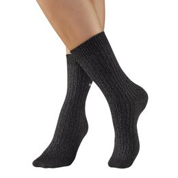 Damen Basicsocken, Copenhagen Studios, Gr. 431x schwarz meliert, Baumwollmischung, melange, Socken, gerippt mit Logo Stickerei