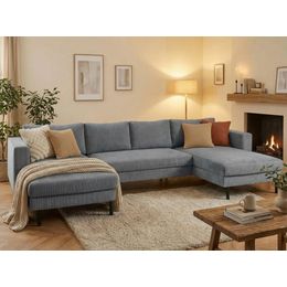 Wohnlandschaft Trendmanufaktur, B:305cm H:81cm T:161cm, blau, Sofas, "Amazing II, wahlw. mit Schlaffunktion & Bettkasten, Fu&szlig; schwarz", Sofa in