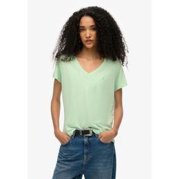 Superdry Damen V-Shirt "STUDIOS SLUB EMB VEE TEE"hemlock gr&uuml;n, Gr. XL, unifarben, Single Jersey, Obermaterial: 60% Baumwolle, 40% Modal, Shirts,