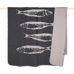 Wohndecke Pad, B:150cm L:200cm, grau, Mischgewebe, Wohndecken, "FISH", Made in Europe, Wendefunktion, Motiv Fische, 150x200 cm