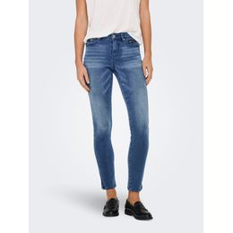 Only Damen Skinny-fit-Jeans "ONLWAUW MW ZIP SK ANK DNM BOX", blau, Gr. XS, unifarben, Denim/Jeans, Obermaterial: 64% Baumwolle, 31% Polyester, 3%
