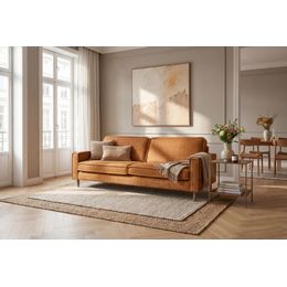 3-Sitzer Home Affaire "Pinto Skandi,Maxi-Ausf&uuml;hrung, 236 cm, Chenille, Struktur", orange (brick rot), B:236cm H:89cm T:97cm, 100% Polyester, Sofas, mit Keder, Massivholzf&uuml;&szlig;e Eiche ger&auml;uchert, Wellenunterfederung