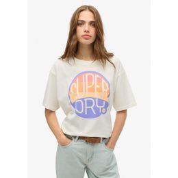 Superdry Damen Rundhalsshirt "SU-NEON RAINBOW OVERSIZED TEE", wei&szlig;, Gr. XL, bedruckt, Single Jersey, Obermaterial: 100% Baumwolle, Shirts