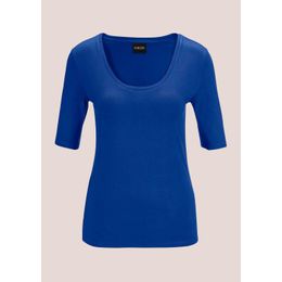 Madeleine Mode MADELEINE Damen Kurzarmshirt "Shirt Sommerliches Basicshirt mit Rundhalsausschnitt", blau, Modern, Gr. 40, Obermaterial: 95% Viskose CV. 5% Elasthan