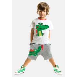 DENOKIDS Jungen Hausanzug "Crocodile", Gr. 128, wei&szlig;, 95% Baumwolle, 5% Elasthan, Homewear-Sets, mit Krokodil-Applikation