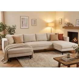Wohnlandschaft Trendmanufaktur, B:305cm H:81cm T:161cmcannoli cream, Sofas, "Amazing II, wahlw. mit Schlaffunktion & Bettkasten, Fu&szlig; schwarz", Sofa