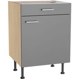 Unterschrank KOCHSTATION, B:60cm H:87cm T:58,1cmbasaltgrau, eiche hell, K&uuml;che, Schr&auml;nke, "KS-Lucy", Breite 60 cm, h&ouml;henverstellbare F&uuml;&szlig;e, Soft-Close