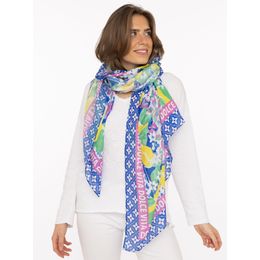 Zwillingsherz Damen Schal ""Zitronen Mosaik ""royalblau, Web, Obermaterial: 100% Polyester, Modet&uuml;cher, farbenfrohes Muster mit Zitronen, Schriftzug