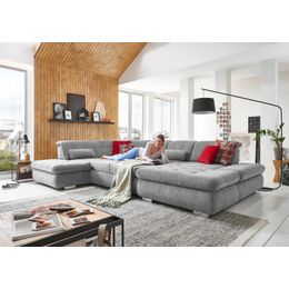 Wohnlandschaft DIE PLANBAR, B:382cm H:84cm T:124cm, silber, 100% Polyester, Sofas, "MP-IN17004 U-Form, Breite 382 cm, weitere Funktionen w&auml;hlbar",