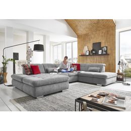 Wohnlandschaft DIE PLANBAR, B:382cm H:84cm T:124cm, silber, 100% Polyester, Sofas, "MP-IN17004 U-Form, Breite 382 cm, weitere Funktionen w&auml;hlbar",