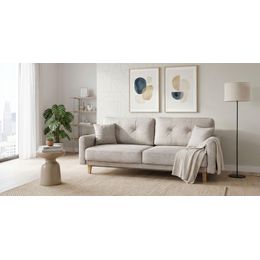 3-Sitzer Home Affaire, B:215cm H:89cm T:100cm, beige, 100% Polyester, Sofas, "TRIPLO optionale Schlafsofa mit Bettkasten, Ma&szlig;e B/T/H: 215/100/89 cm",