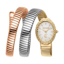 Damen Quarzuhr "Signature Snake"silberfarben, goldfarben, ros&eacute;goldfarben, JUST cavalli time, Armbanduhren, Armbanduhr, Damenuhr, Edelstahlarmband,
