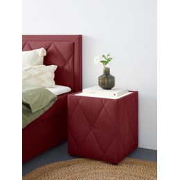 Nachttisch Home Affaire, B:50cm H:53cm T:50cm, rot, Schlafzimmer, Tische, "Alfie", mit Beleuchtung und Bezug aus Samtverlours