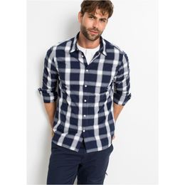 bonprix Herren Langarmhemd "Langarmhemd aus reiner Baumwolle", blau, Gr. 39, kariert, Obermaterial: 100% Baumwolle, Hemden, regular fit, aus reiner