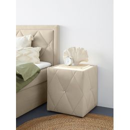 Nachttisch Home Affaire, B:50cm H:53cm T:50cm, beige, Schlafzimmer, Tische, "Alfie", mit Beleuchtung und Bezug aus Samtverlours