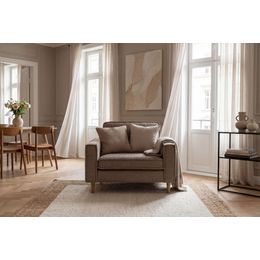 Loveseat Home Affaire "Pinto Skandi 105 cm, Chenille, Struktur", braun, B:108cm H:89cm T:97cm, 100% Polyester, Sessel, mit Keder, Massivholzf&uuml;&szlig;e Eiche ger&auml;uchert