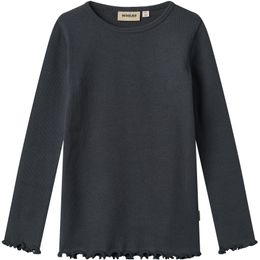 Wheat M&auml;dchen Langarmshirt "Rib T-Shirt L/S Ida", blau, Gr. 110, unifarben, Jersey, Obermaterial: 96% Baumwolle, 4% Elasthan, Shirts