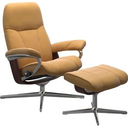 Relaxsessel stressless, B:91cm H:102cm T:79cm, gelb, Wohnzimmer, Sessel, "Consul", mit Cross Base, Gr&ouml;&szlig;e S, M & L, Holzakzent Braun