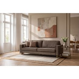 3-Sitzer Home Affaire "Pinto Skandi,Maxi-Ausf&uuml;hrung, 236 cm, Chenille, Struktur", braun, B:236cm H:89cm T:97cm, 100% Polyester, Sofas, mit Keder, Massivholzf&uuml;&szlig;e Eiche ger&auml;uchert, Wellenunterfederung