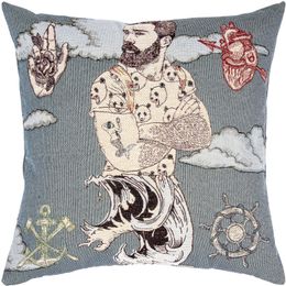 Dekokissen Pad, B:50cm L:50cm, blau, Obermaterial: 52% Baumwolle, 48% Polyester, Dekokissen_Sitzkissen_Kissenh&uuml;llen, "AQUABOY", Made in Europe,