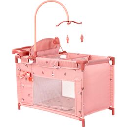 BAYER Kinder Puppenbett "Multibett"blumen altrosa, Kunststoff, Metall, Stoff, B:32cm H:72cm T:68cm, Puppenm&ouml;bel, mit integriertem Hochstuhl,