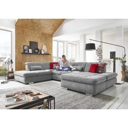 Wohnlandschaft DIE PLANBAR, B:382cm H:84cm T:260cm, silber, 100% Polyester, Sofas, "MP-IN17004 U-Form, Breite 382 cm, mit Kaltuschaum-Polsterung",