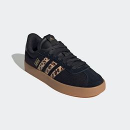 Damen Sneaker "VL COURT 3.0", adidas Sportswear, Gr. 40, schwarz, Leder, Textil, Schuhe, mit Leo Muster