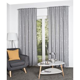 Vorhang Home Wohnideen "FOGLIO", grau, B:140cm H:245cm, Polyester, Gardinen, Kombibandschal, Leinenoptik, bestickt