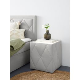 Nachttisch Home Affaire, B:50cm H:53cm T:50cm, grau, Schlafzimmer, Tische, "Alfie", mit Beleuchtung und Bezug aus Samtverlours