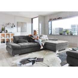 Ecksofa DIE PLANBAR, B:331cm H:84cm T:194cm, grau, 100% Polyester, Wohnzimmer, Sofas, "MP-IN17004 L-Form, Breite 331 cm, Federkern-Polsterung", inkl.