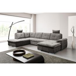 Wohnlandschaft WERK2 "Arena, B/T: 339/220 cm breit, moderner, einladender Sitzkomfort", anthrazit, B:339cm H:102cm T:220cm, 100% Polyester, Sofas, Wohnlandschaft, 2x Kopfst&uuml;tzen, Schlaffunktion und Bettkasten, U-Form