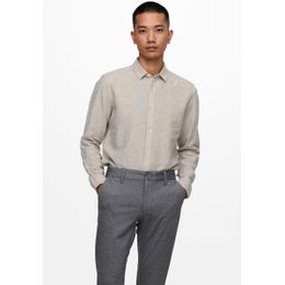 Only & Sons Langarmhemd ONLY & SONS "ONSCAIDEN LS SOLID LINEN SHIRT NOOS", Herren, Gr. M, N-Gr, grau (chinchilla), Web, Obermaterial: 55% Baumwolle, 45% Leinen, unifarben, slim fit, Rundhals, &Auml;rmel mit &Auml;rmelschlitz 1-Knopf-Manschette, Hemden